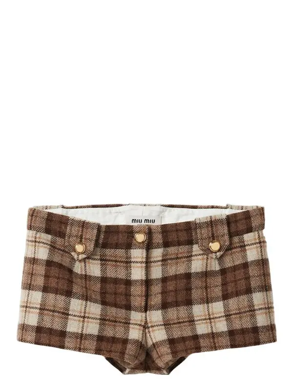 Miu Miu Plaid Button Detailed Shorts - Cocoa Brown