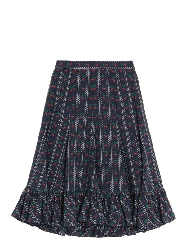 Valentino Garavani Crepe De Chine Midi Skirt With Cherry Print - Black
