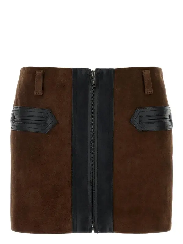Marni Zipped Mini Skirt In Suede - Brown