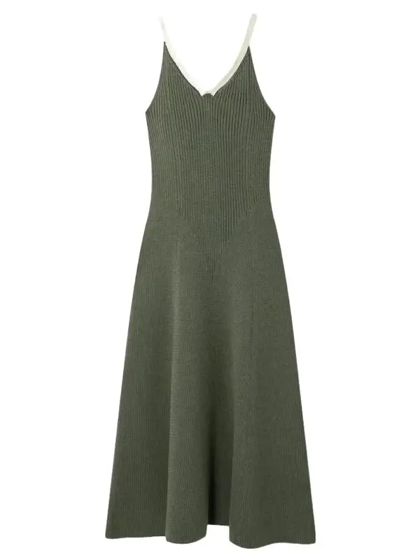 Loewe Ribbed Wool Mid-length V-neck Dress - Green