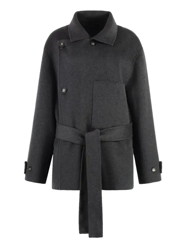 Philosophy Di Lorenzo Serafini Double-breasted Coat With Belt - Black