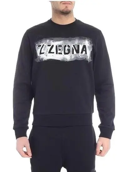 Zegna Printed Long-sleeve Sweater - Black