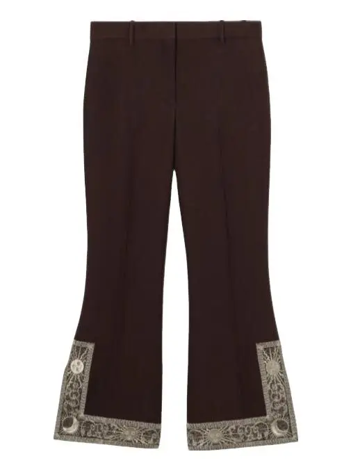 Burberry Cropped Embroidered Flared Trousers - Burnt Brown