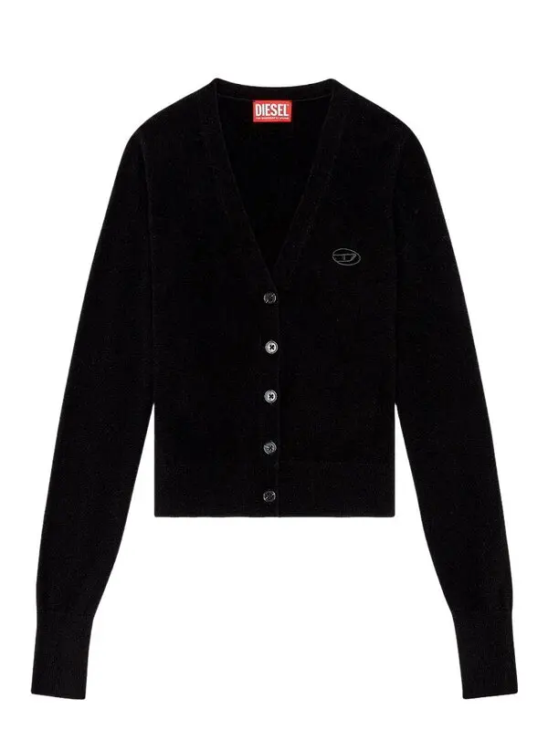 DIESEL® V-neck Knitted Cardigan With Logo Detail - Black