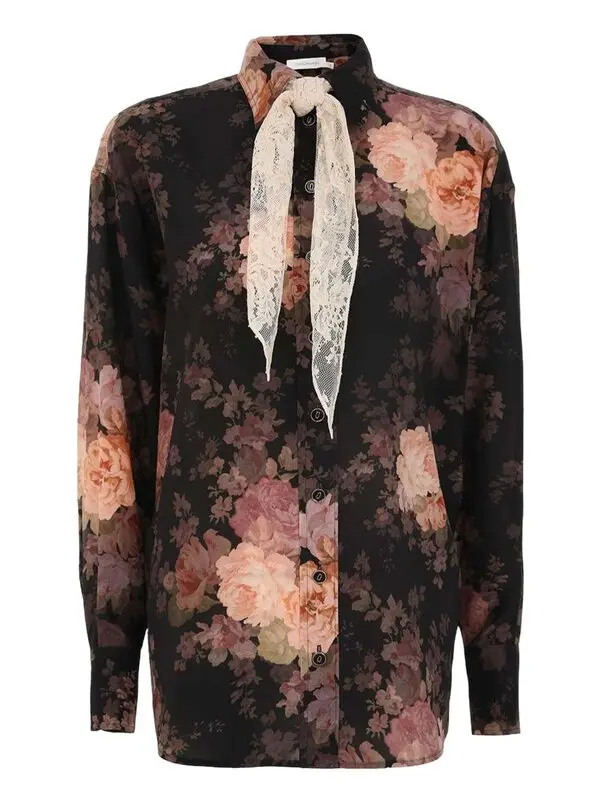 Zimmermann Illustration Lace Scarf Shirt - Black Rococo Floral