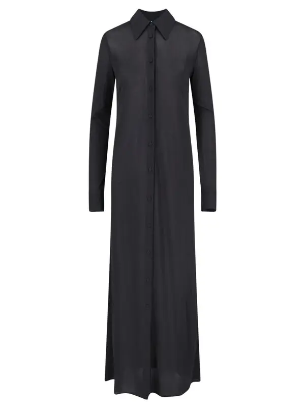 JIL SANDER Maxi Shirt Dress With Button Front And Classic Collar - Black