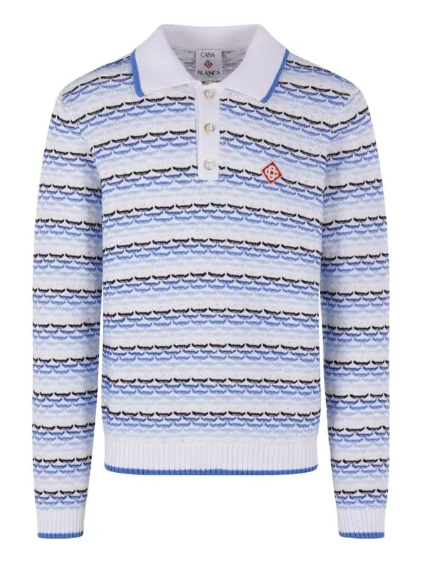 Casablanca Tuck Stitch Long-sleeved Polo Shirt - Blue