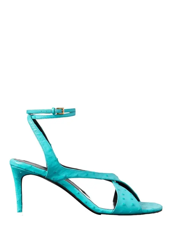 Khaite Liria Ostrich Leather Ankle Strap Sandals - Crystal Blue