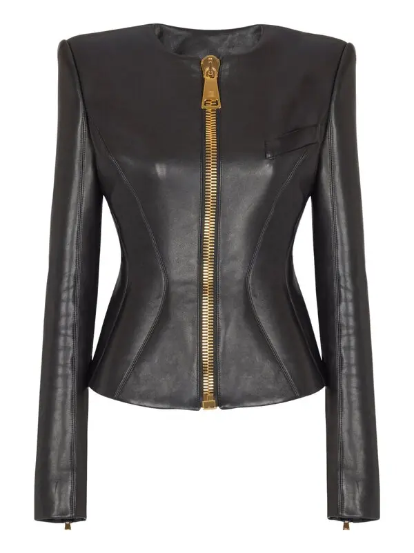 Balmain Zip-up Leather Jacket - Black