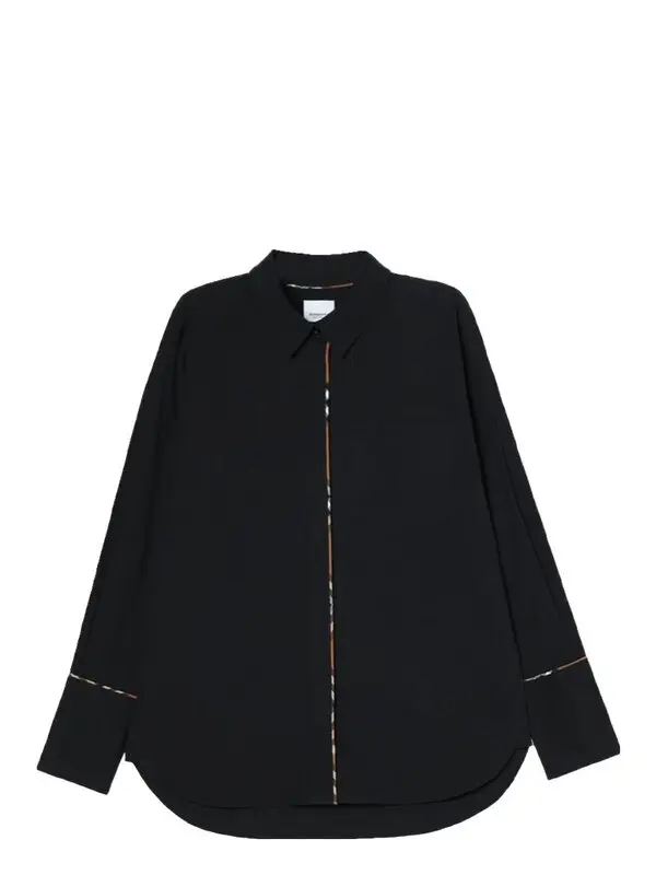 Burberry Stretch Cotton Shirt With Check Trim - Black
