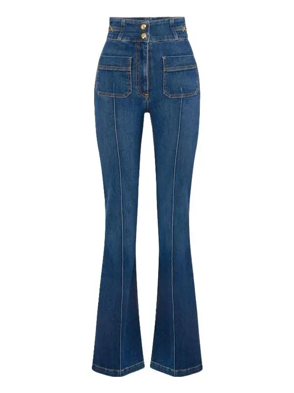Elisabetta Franchi High-waisted Boot-cut Jeans With Logo Detail - Denim Blue