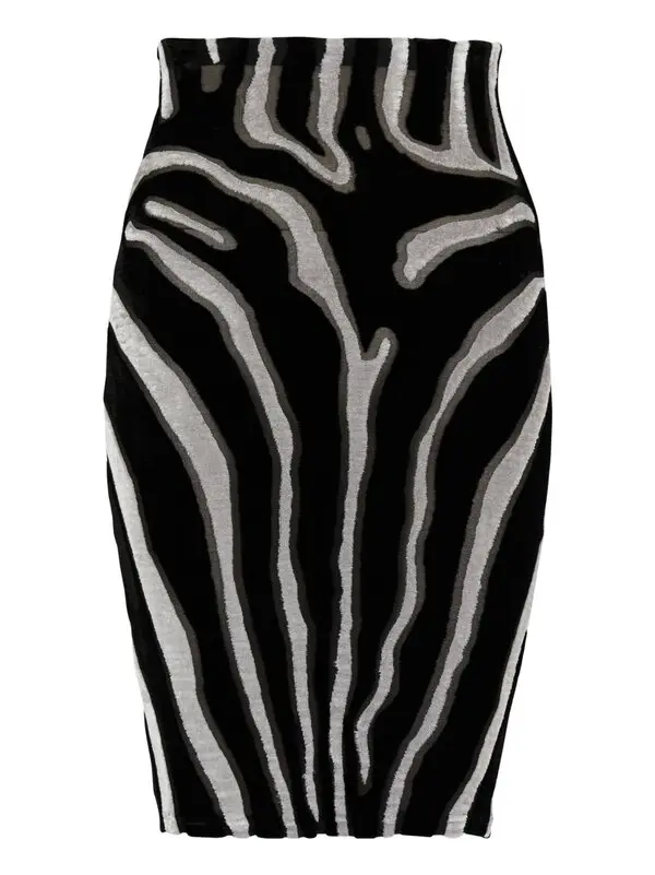 Balmain Zebra-print Velvet Pencil Skirt - Black