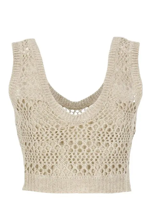 Brunello Cucinelli Sleeveless Open-knit Top - Beige