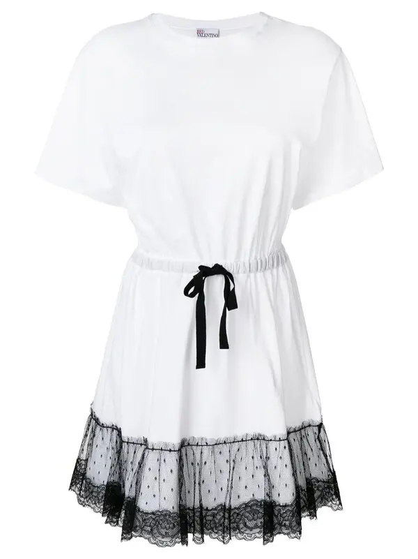 Red Valentino Lace Trimmed T-shirt Dress - White