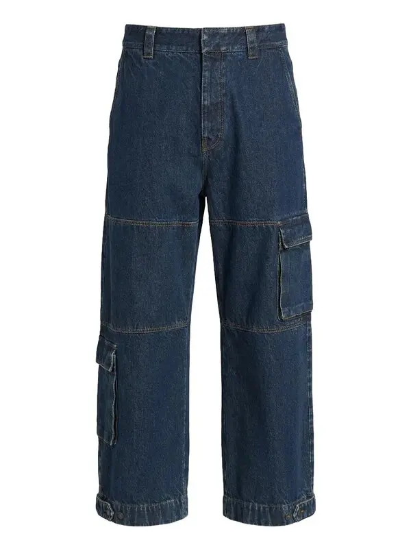 Gucci Contrast Stitched Wide Leg Jeans - Blue