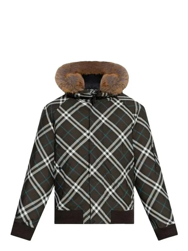 Burberry Checked Hooded Puffer Jacket - Black