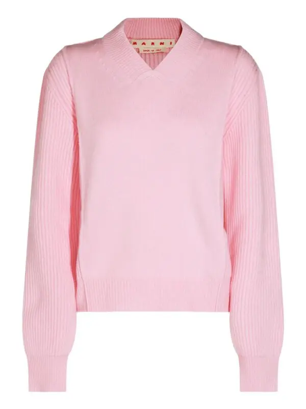 Marni Ribbed V-neck Jumper - Pink