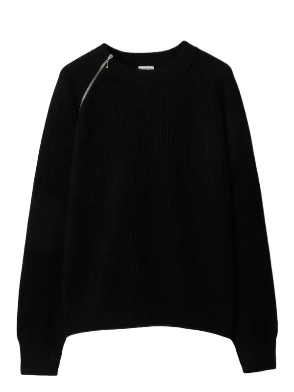 Burberry Zip-detailed Crewneck Knitted Jumper - Black