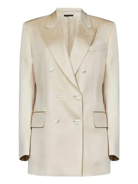 TOM FORD Double Breasted Satin Blazer - Ivory