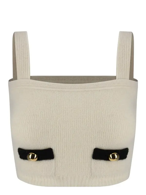Alessandra Rich Sleeveless Ribbed-knit Top With Geometric Neckline - White