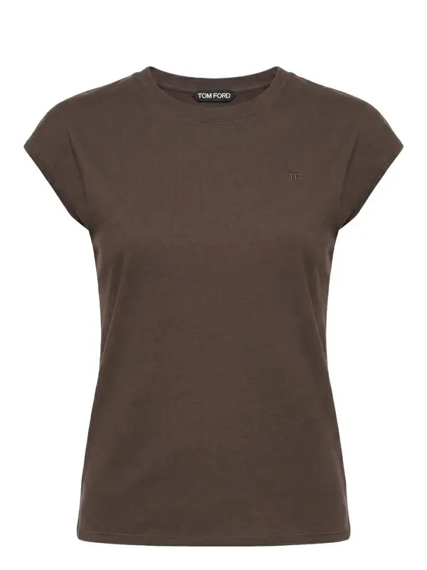 TOM FORD Logo-embroidered Crewneck T-shirt - Chocolate