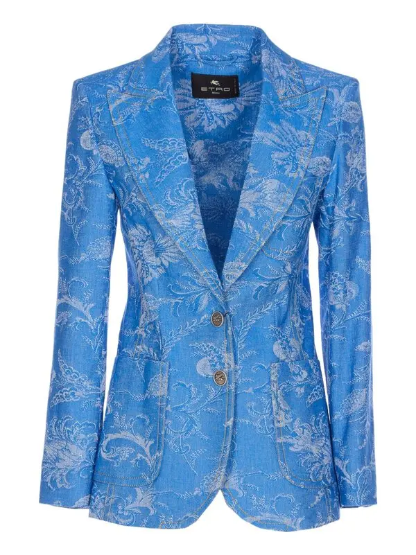Etro Paisley Printed Single-breasted Jacket - Blue