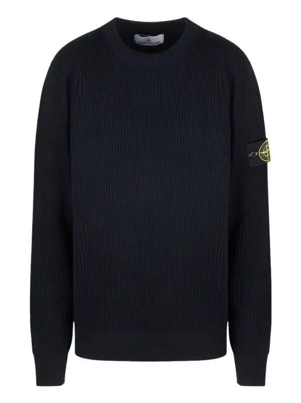 Stone Island Logo Patch Crewneck Knitted Jumper - Blue