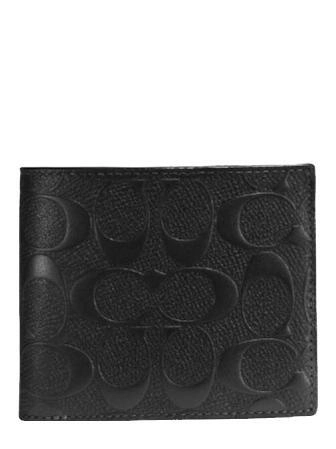 COACH Logo Embossed Folding Wallet - Black