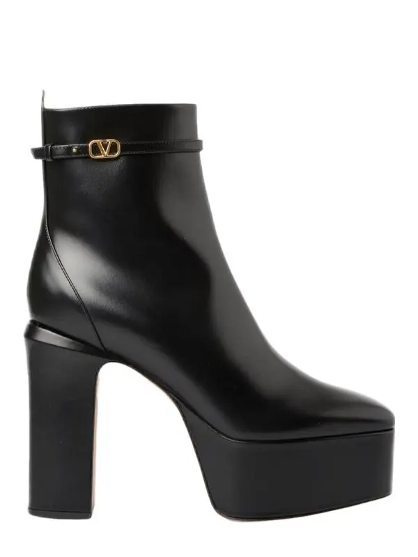 Valentino Garavani Logo Plaque Round Toe Platform Boots - Black