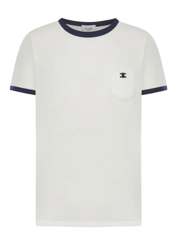Celine 70s Triomphe Cotton Jersey T-shirt - Off-white/navy Blue