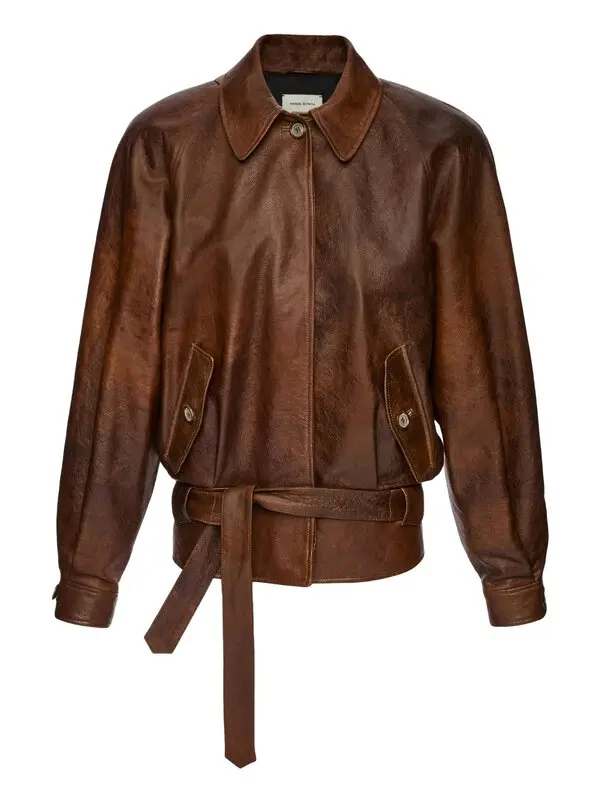 Magda Butrym Belted Leather Jacket In Vintage Finish - Brown