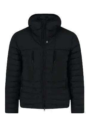 Stone Island Zip Hooded Coat With Logo Patch - Black