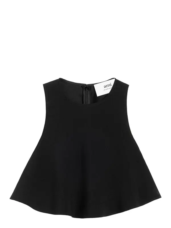 Ami Cropped Sleeveless Flared Top With Lotus Leaf Hem - Black