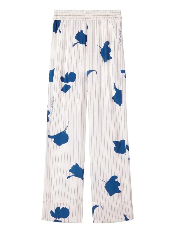Off-White Floral Stripe Wide Leg Pants - White