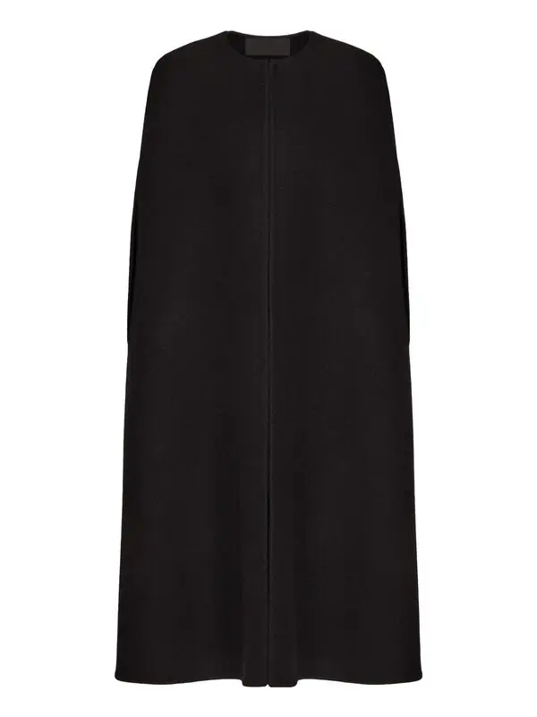 Valentino Garavani Straight Hem Crewneck Cape Coat - Black