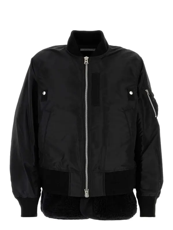 Sacai Buttoned Long-sleeved Bomber Jacket - Black
