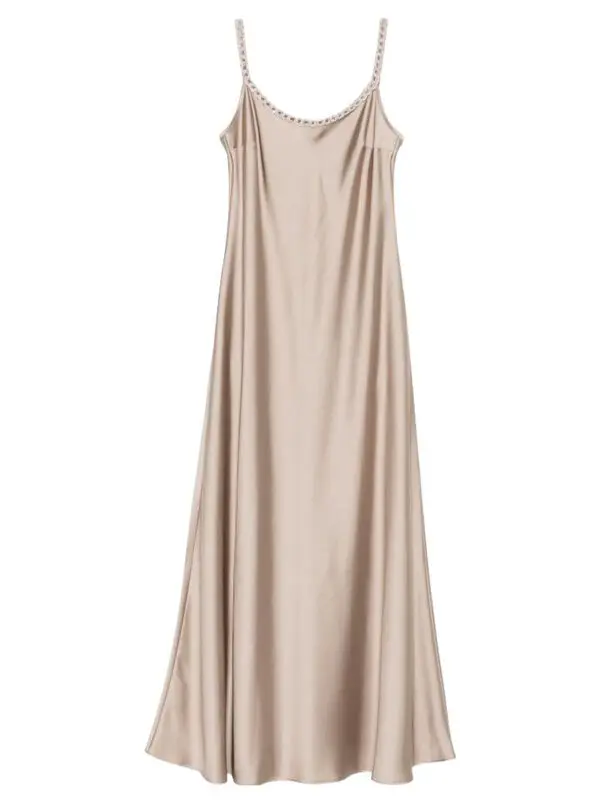 D.exterior Embellished Satin Maxi Dress - Nude
