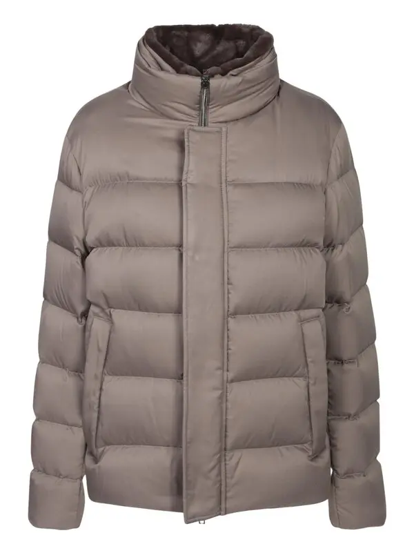 Herno High-neck Down Jacket With Fur Lining - Dark Grey Brown