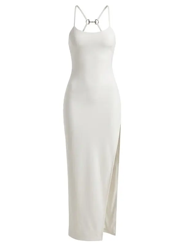 Gucci Long Silk Dress With Crystal Horsebit Detail - Ivory White