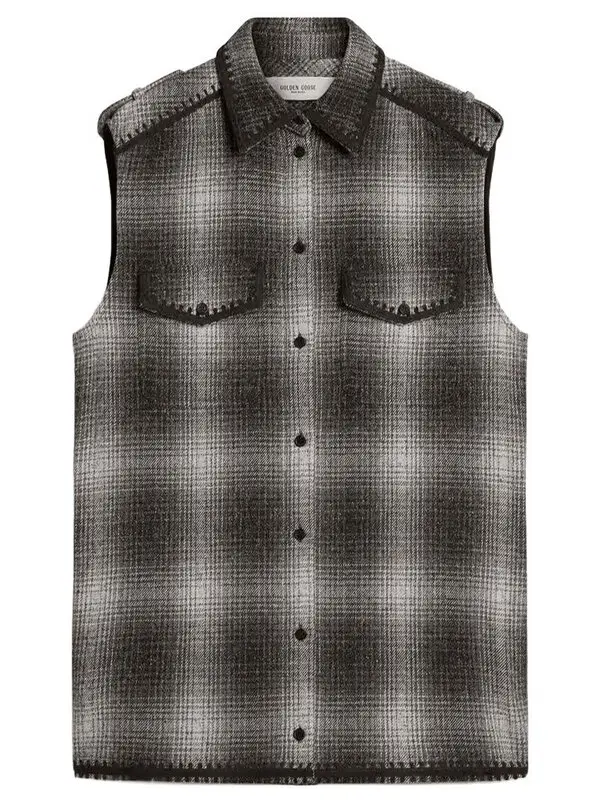 GOLDEN GOOSE Sleeveless Checked Shirt Dress - Dark Gray