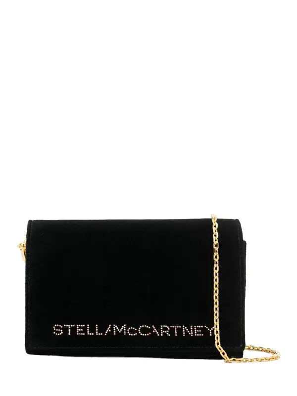 Stella McCartney Logo Crystal Woc Clutch With Chain Strap - Black
