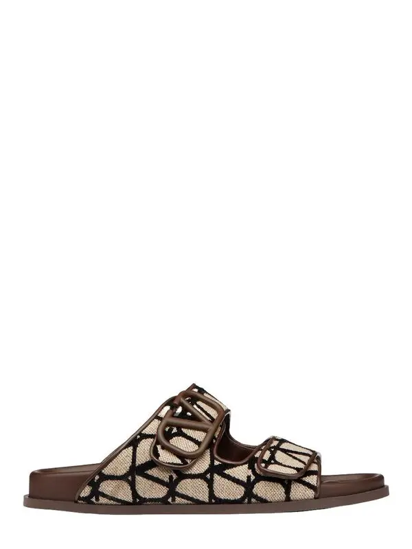 Valentino Garavani Vlogo Toile Iconographe Open Toe Sandals - Beige/black