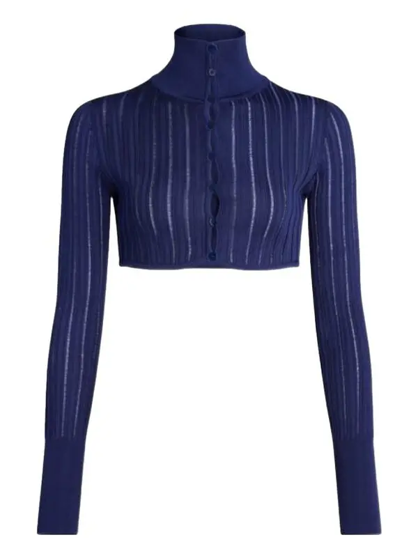 Alaïa Long Sleeved Cropped Cardigan - Blue