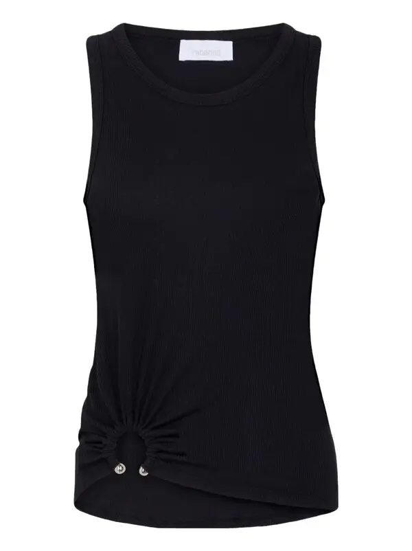 Rabanne Gathered Crewneck Tank Top With Silver Loop Detail - Black