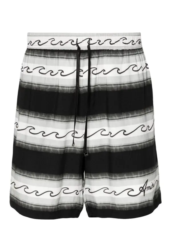 Amiri Wave Baja Striped Drawstring Shorts - Black/gray/white