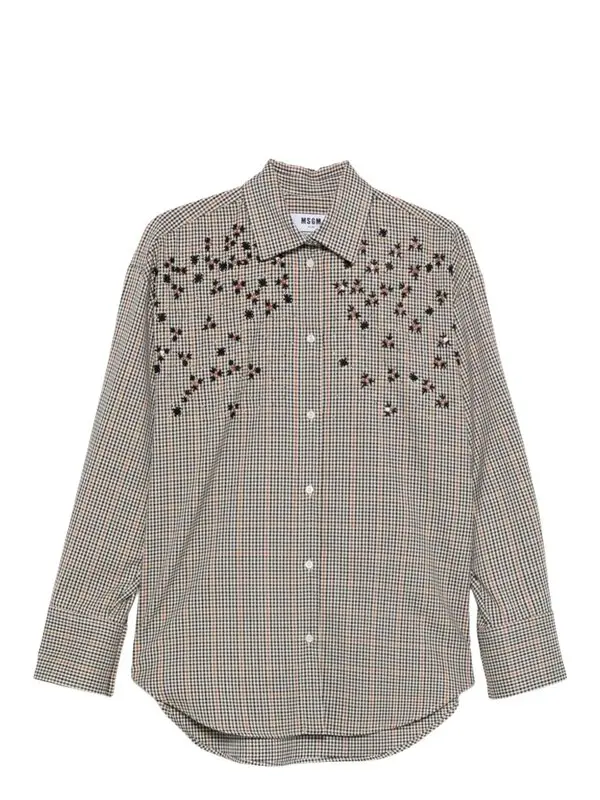 MSGM Long Sleeved Checked Embellished Shirt - Gray
