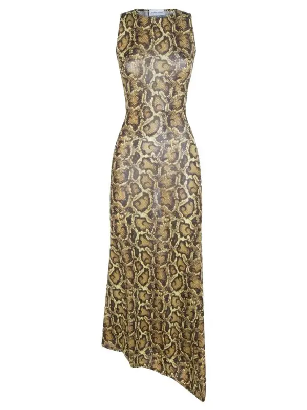 MARINE SERRE Snake Print Asymmetric Hem Sleeveless Dress - Brown