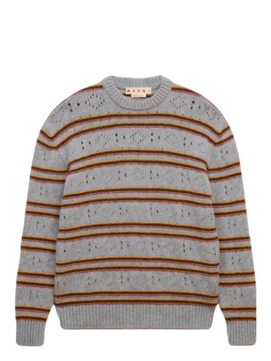 Marni Striped Openwork Knit Jumper - Grey