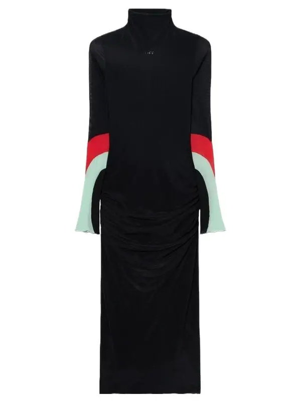 Off-White Jersey Insert Dress With Colorblock Sleeves - Black