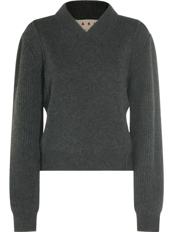 Marni Ribbed V-neck Jumper - Black
